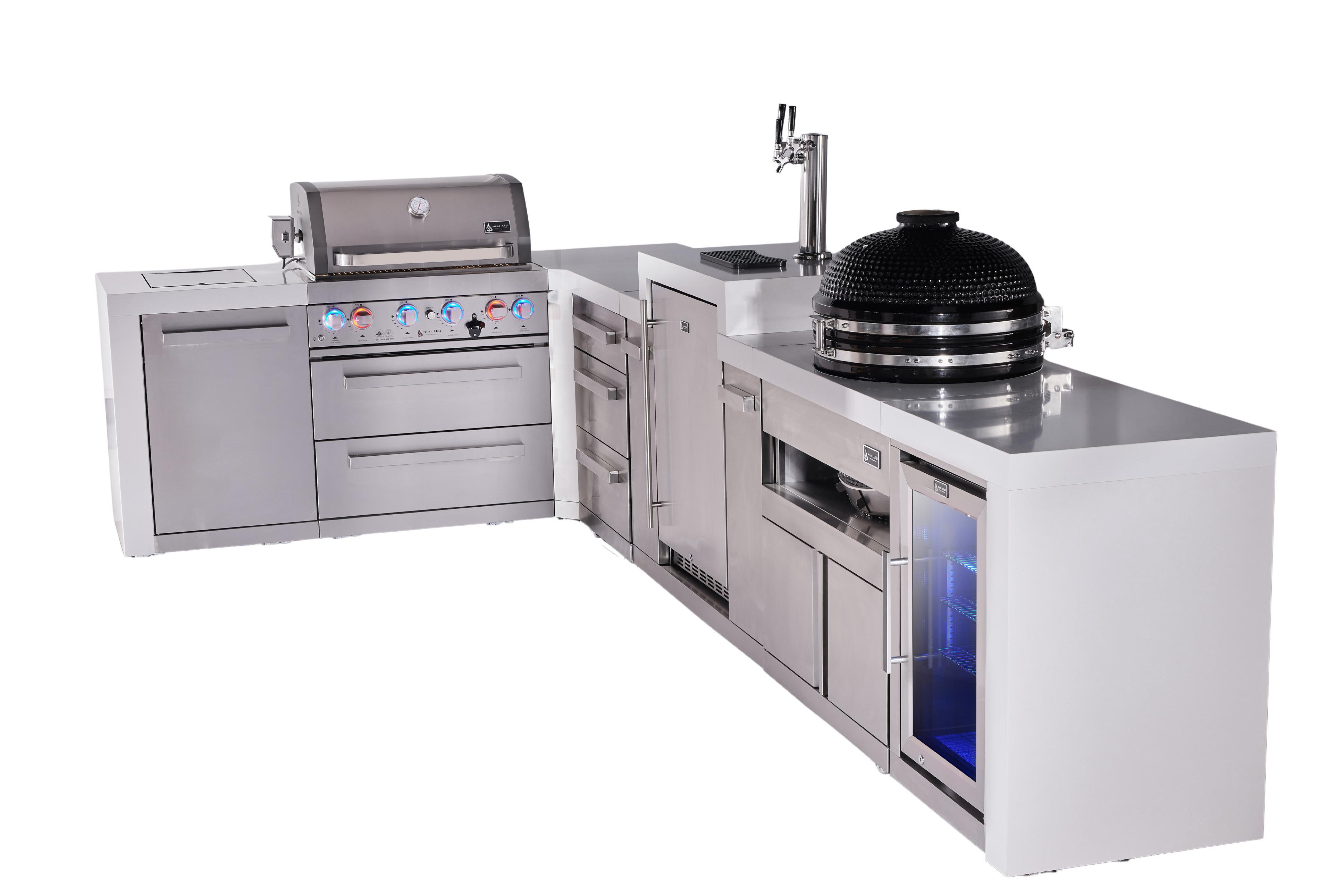 Mont Alpi 4-burner 82"x156" L-shaped 400 Deluxe Stainless Steel Modular Outdoor Kitchen Island ...